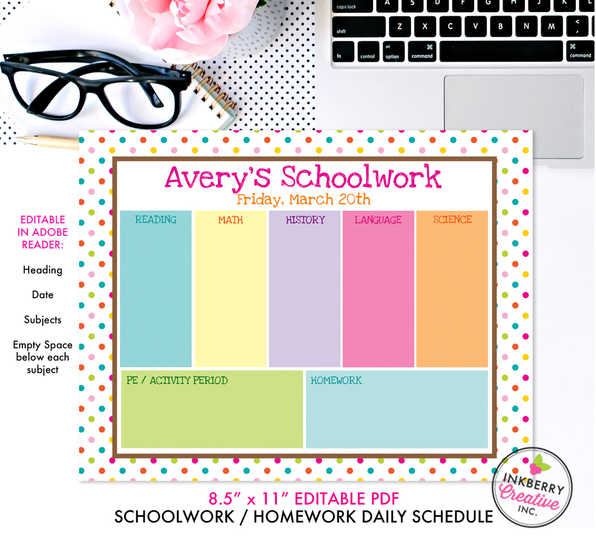 Printable Kids Weekly Schoolwork Planner and To Do List - Instant Down ...