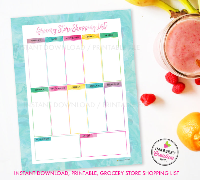 Printable Grocery Store Shopping List, Instant Download, PDF, Meal Pla ...