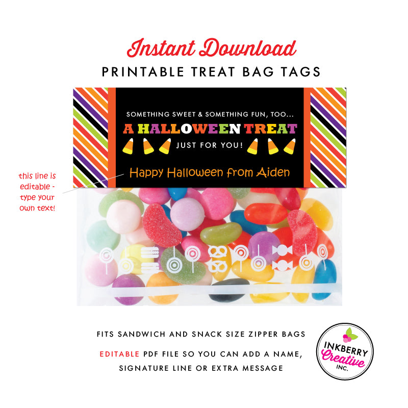 Printable Halloween Treat Bag Tags - Instant Download, Editable PDF Fi ...