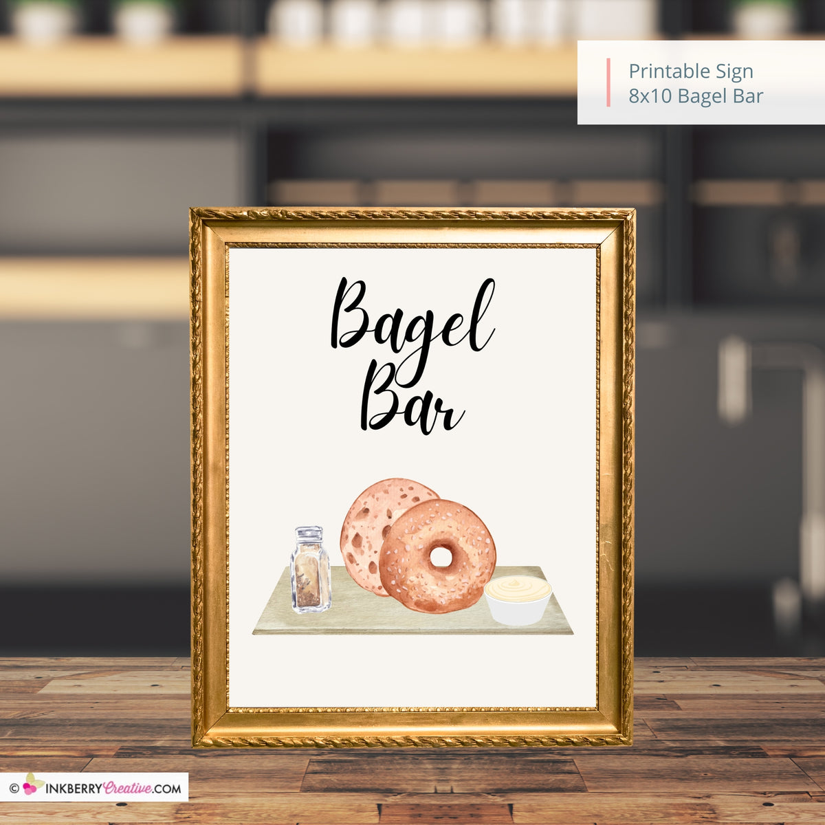 Bagel Bar Printable Sign, Kitchen, Breakfast, Breakfast Bar, Party Sig ...