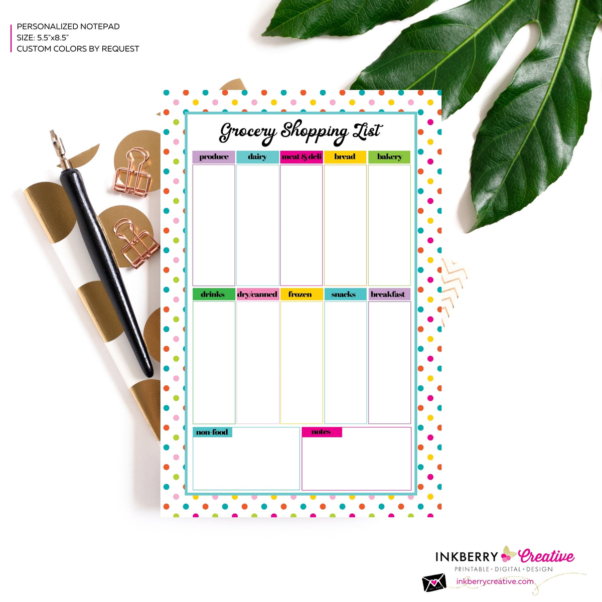 Grocery Shopping List Notepad - Colorful Dots – Inkberry Creative