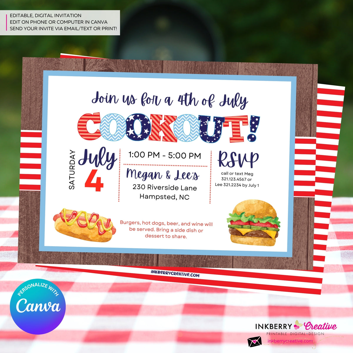 July 4th Backyard Cookout BBQ - 4th of July, Patriotic, Red White and ...