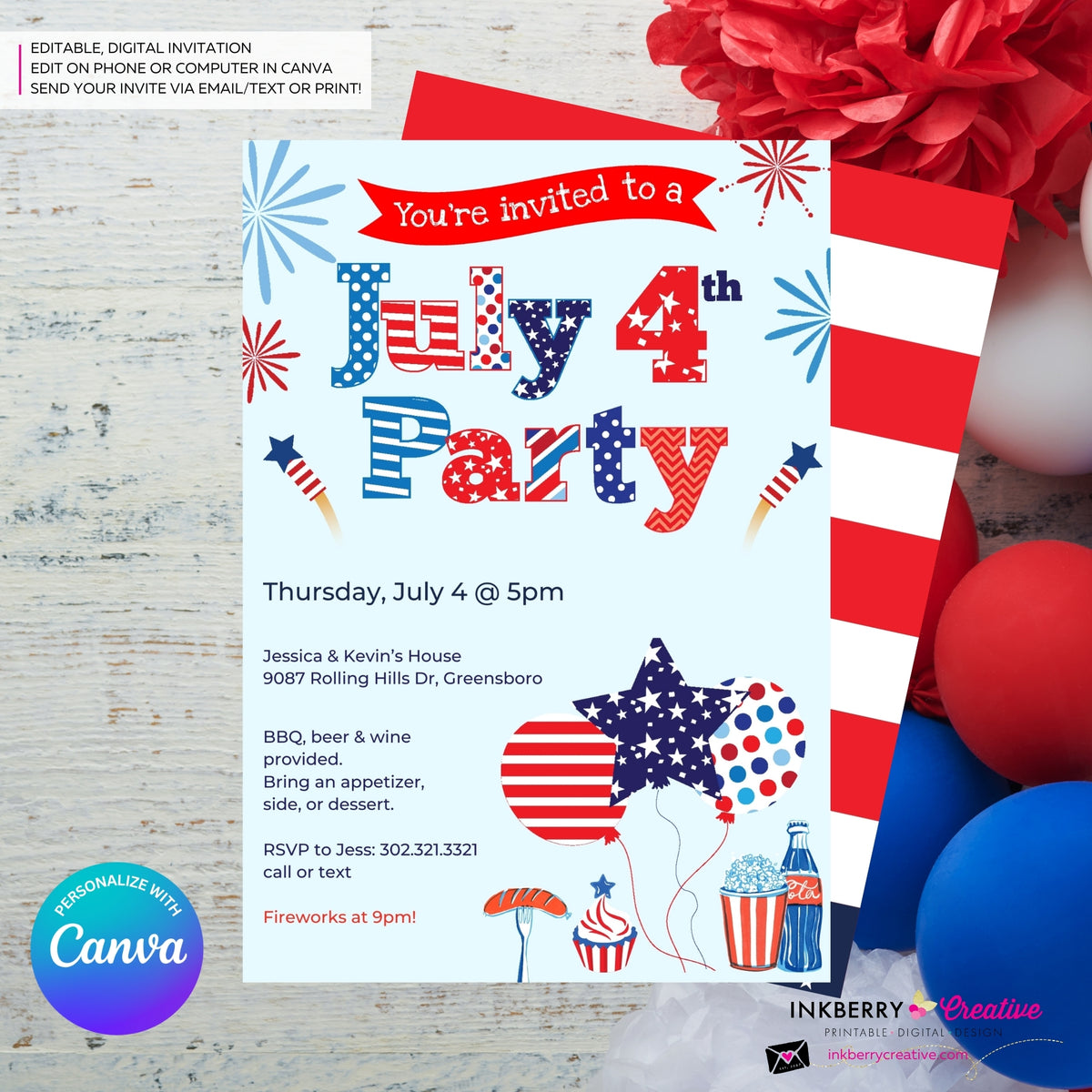 4th of July Patterns Party Invitation, July 4th Cookout Patriotic, Red ...