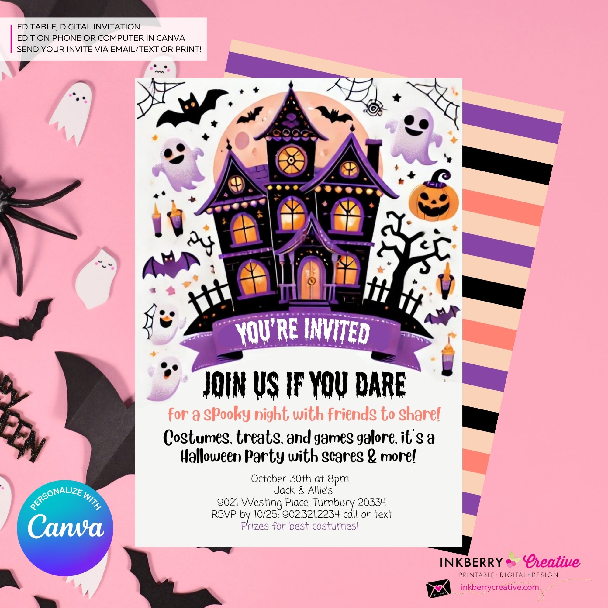 Haunted Halloween Party Invitation - Editable in Canva – Inkberry Creative