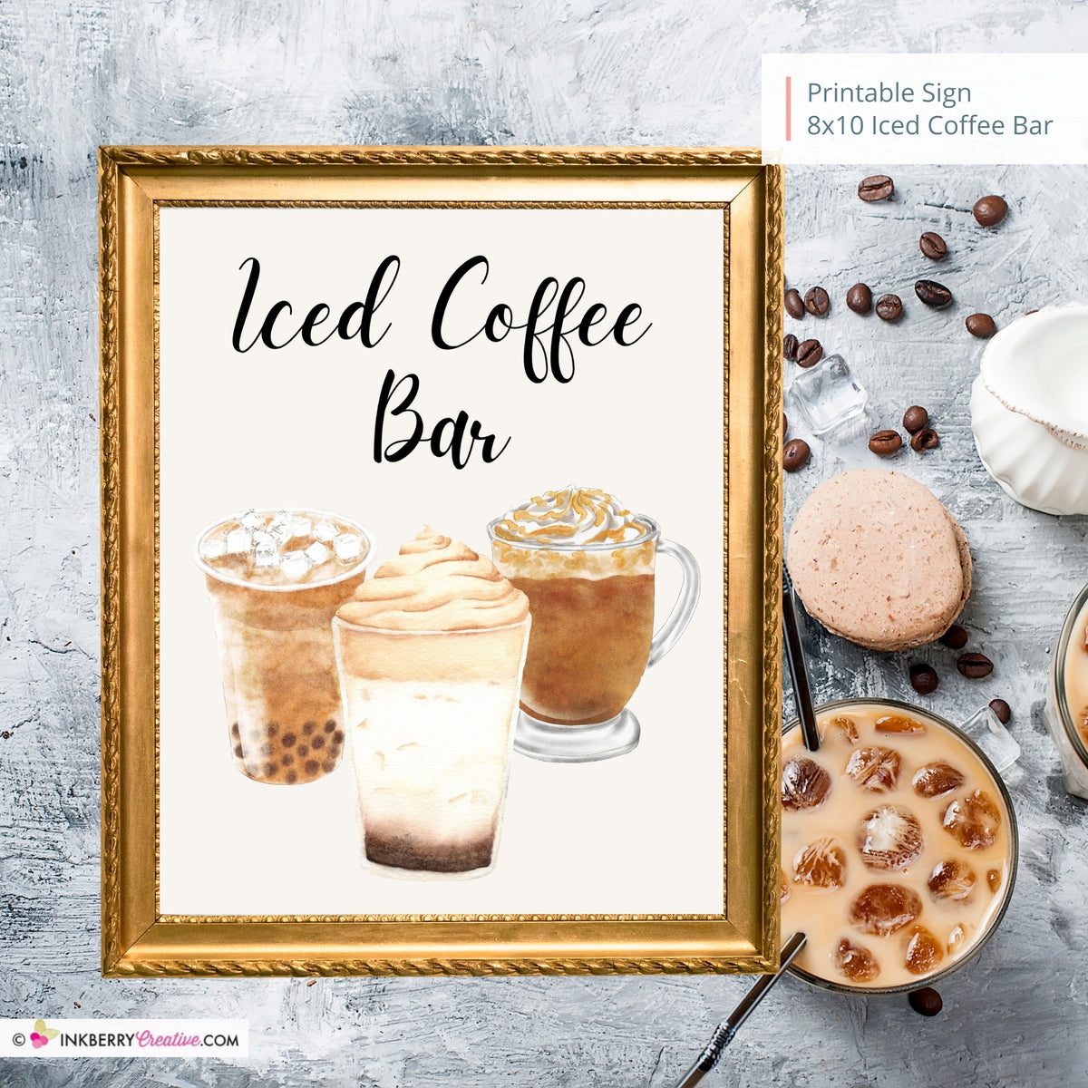 Iced Coffee Bar Printable Sign, Wedding Sign, Bridal Baby Shower Birth ...