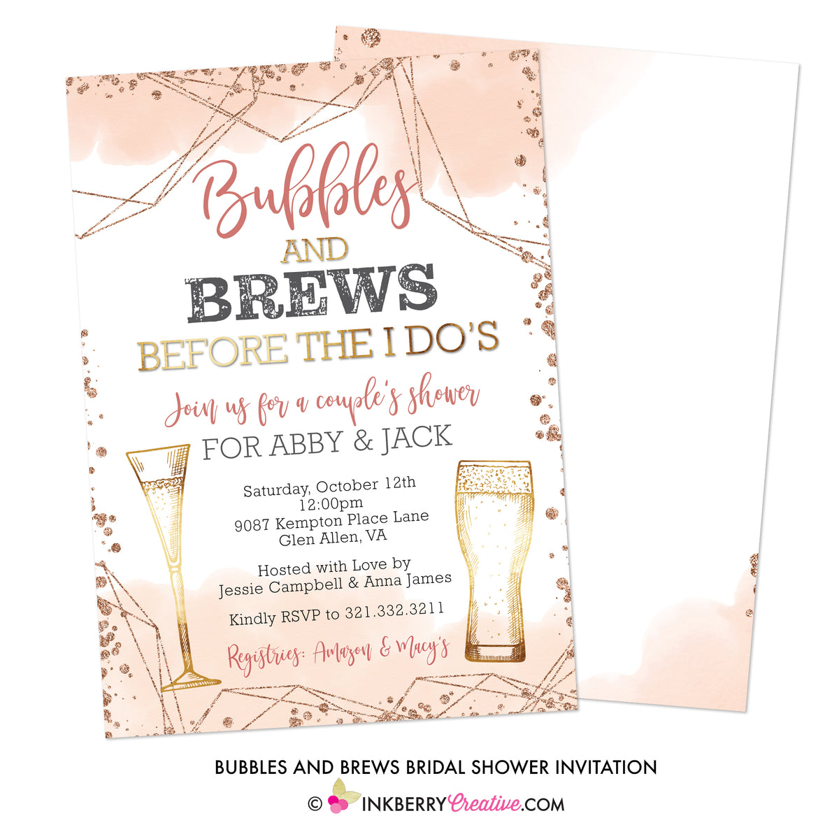 Bubbles and Brews Rose Gold Bridal Shower Invitation – Inkberry ...