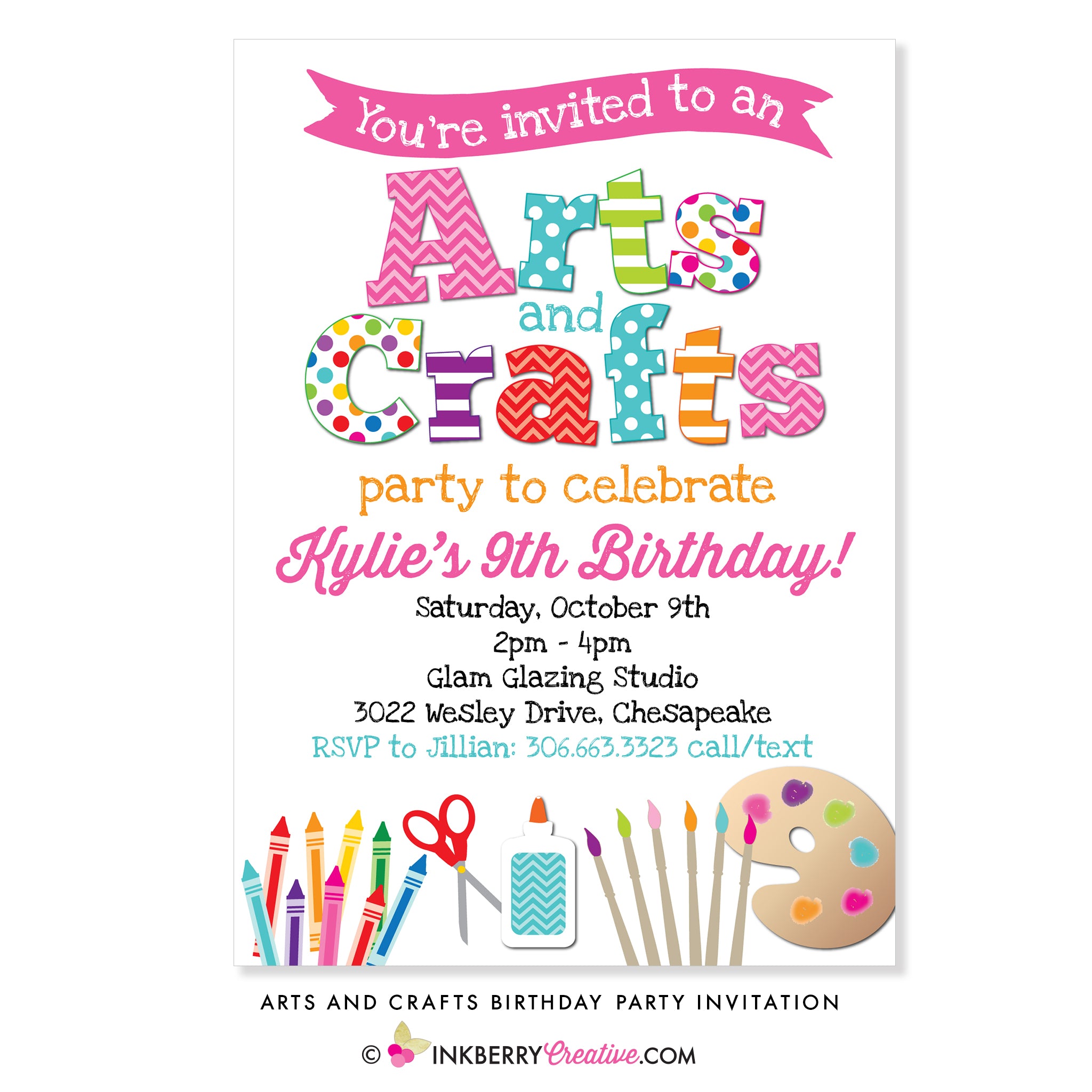 Arts and Crafts Birthday Party Invitation – Inkberry Creative