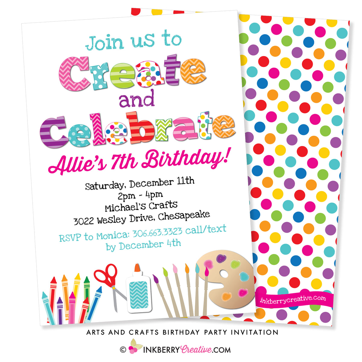 Create and Celebrate - Arts and Crafts Birthday Party Invitation ...