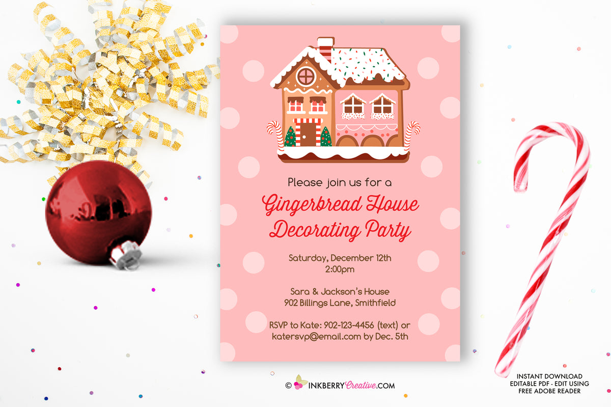 Gingerbread House Decorating Party Invitation, Christmas Party Invite ...
