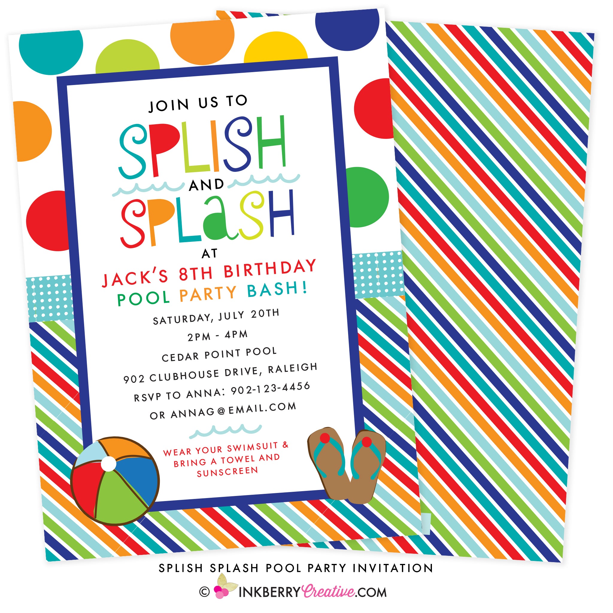 Color Splash (Boys) Pool Party Invitation – Inkberry Creative