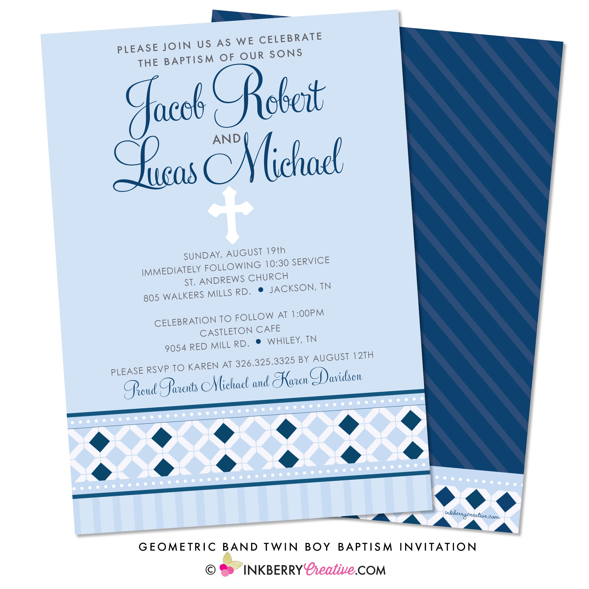 Blue Diamond Band - Twin Boys Baptism Invitation – Inkberry Creative