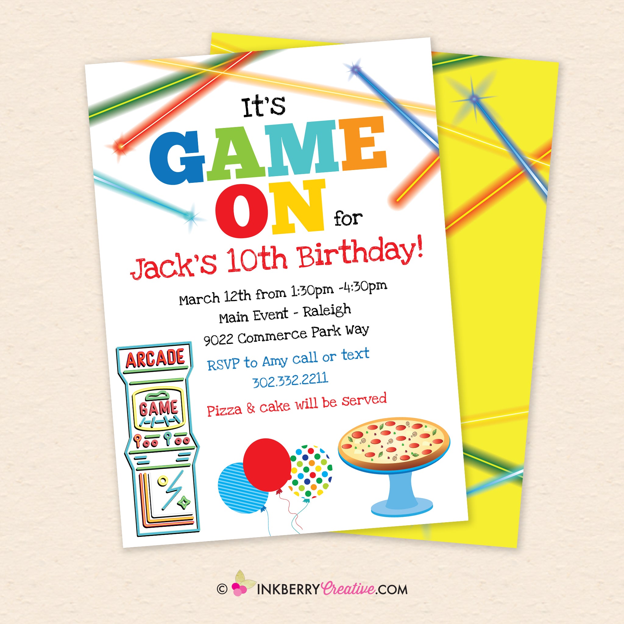 Game On - Arcade Games and Pizza Birthday Party Invitation - Printable ...