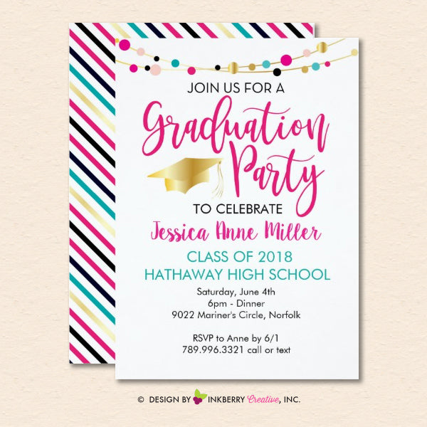 Elegant Script and Leaves - Graduation Invitation or Announcement ...