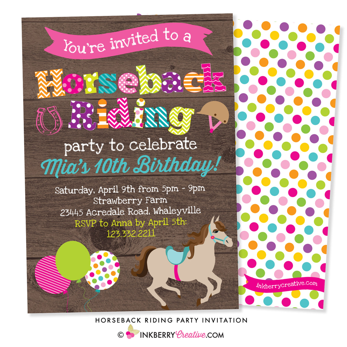 Horseback Riding Birthday Party Invitation (Wood) – Inkberry Creative