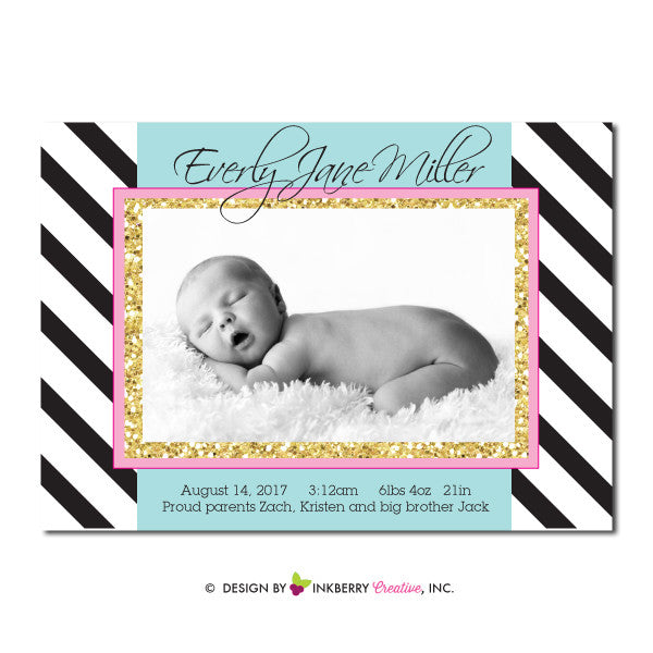 Glam Sparkle - Baby Girl Photo Birth Announcement – Inkberry Creative